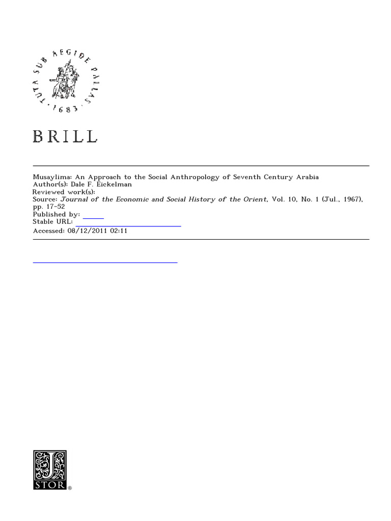 Eickelman, Dale (1967) - Musaylima - An Approach To The Social Anthropology of Seventh Century ...