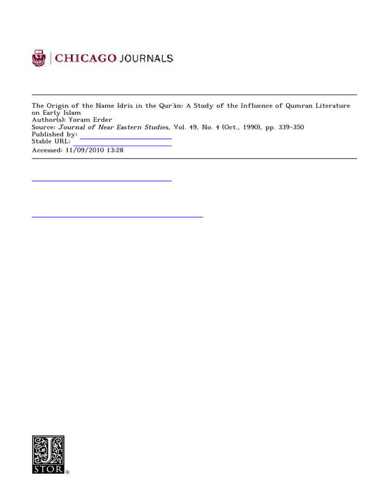 Erder, Yoram (1990) - The Origin of The Name Idrīs in The Qur Ān - A ...