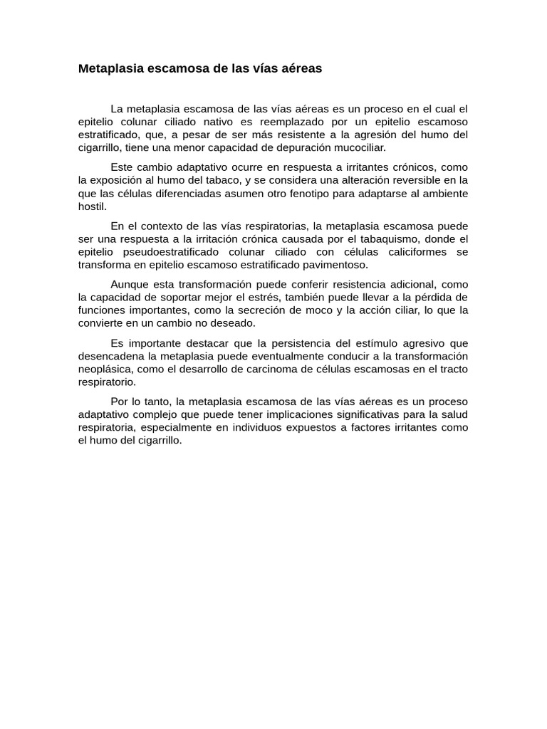 Metaplasia Escamosa: Causas y Riesgos | PDF | Condicion cronica | Tos