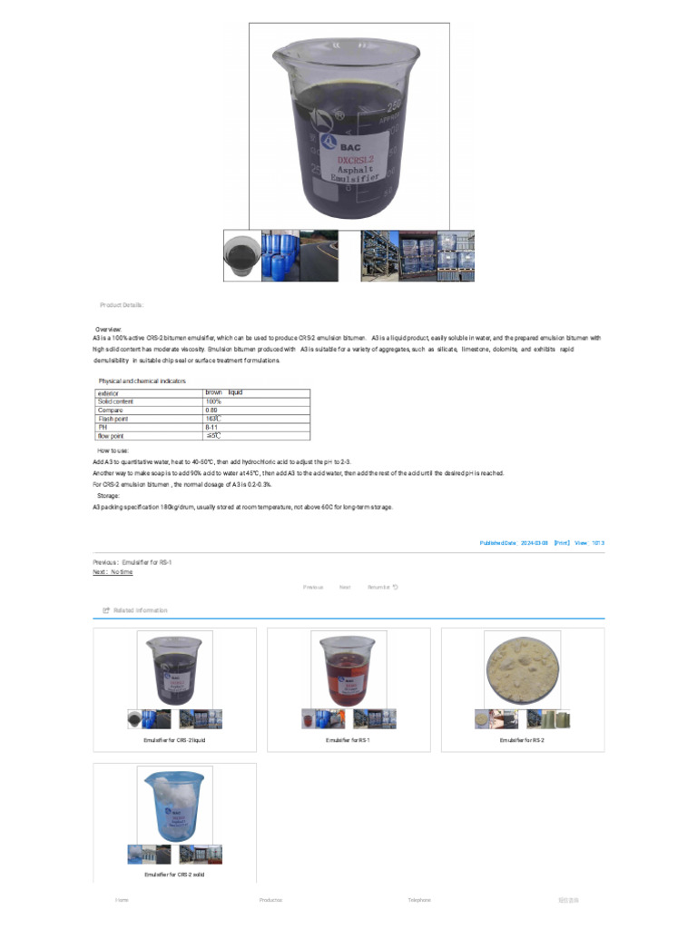 Emulsifier for CRS-2 liquid_BITUMEN & ASPHALT CHEMICAL | PDF | Emulsion ...