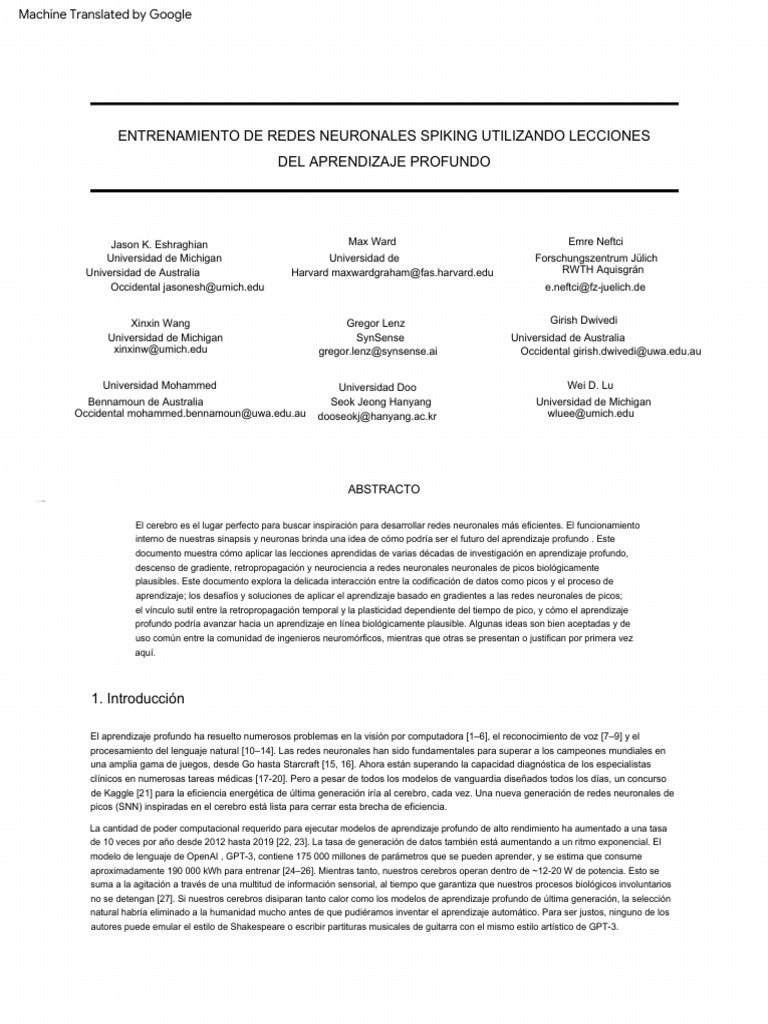 TRADUCCION DEL ARTICULO: Training Spiking Neural Networks Using Lessons ... TRADUCCION DEL ARTICULO: Training Spiking Neural Networks Using Lessons ...