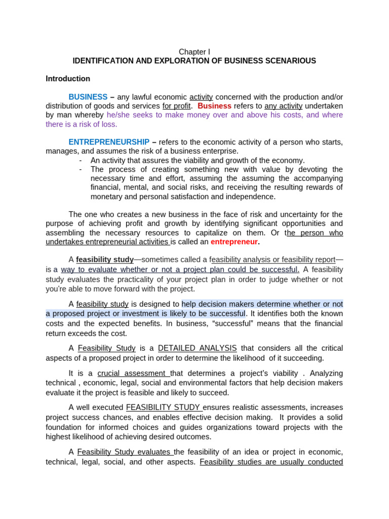 Fs Chapter 1 Introduction | PDF | Feasibility Study | Entrepreneurship