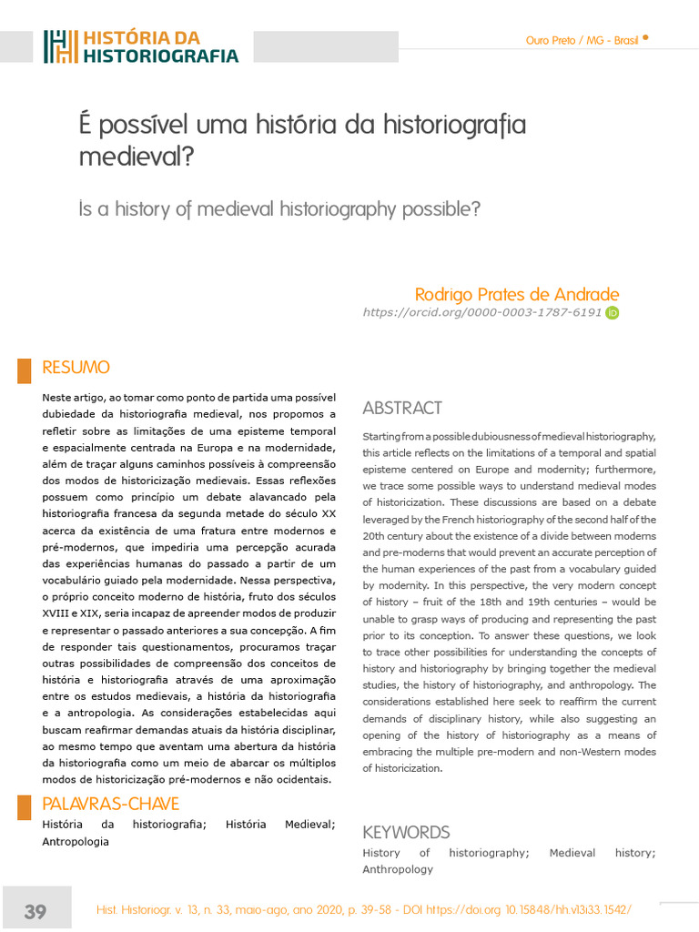 História da Historiografia Medieval | PDF | Historiografia | Antropologia