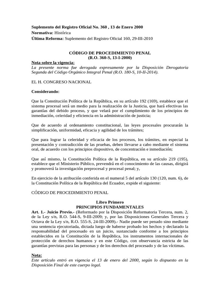 CÓDIGO DE PROCEDIMIENTO PENAL | PDF | Fiscal | Debido al proceso