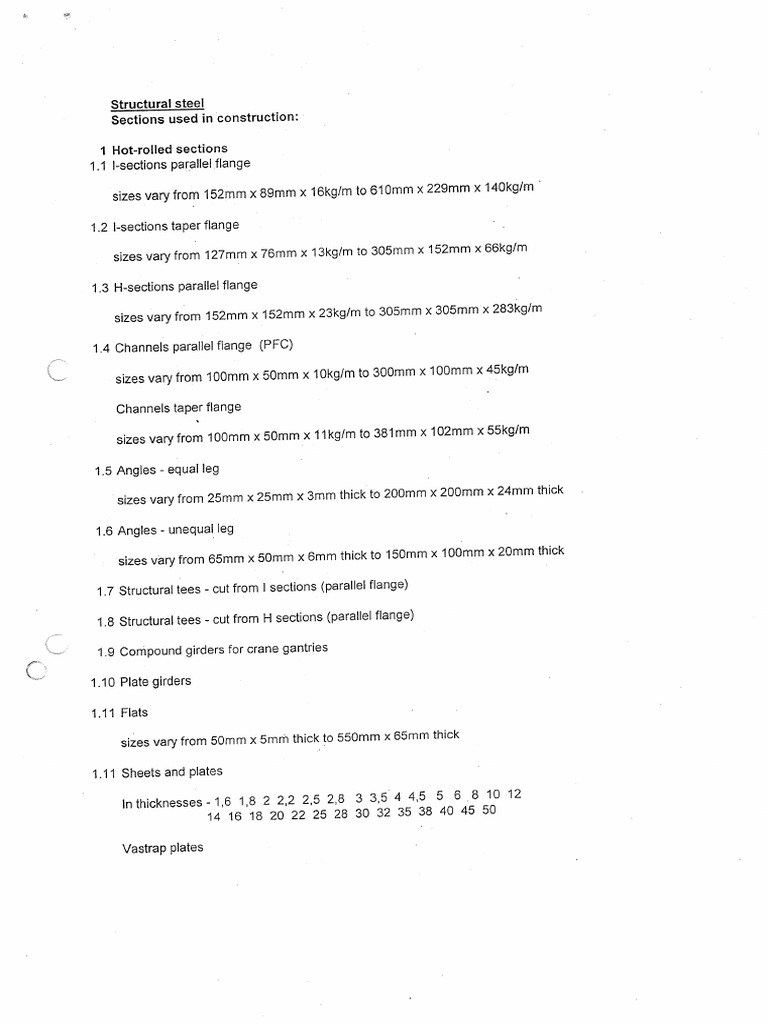 Structural Steel Sections Used - Sizes | PDF