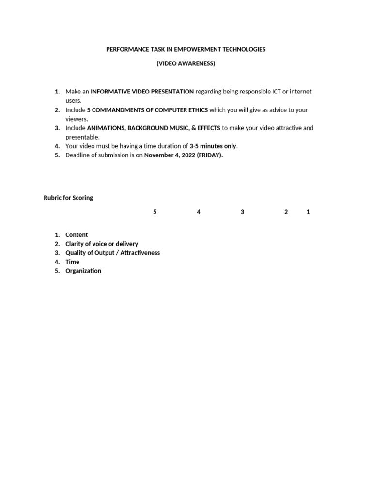 Performance Task in Empowerment Technologies | PDF | Art | Technology ...
