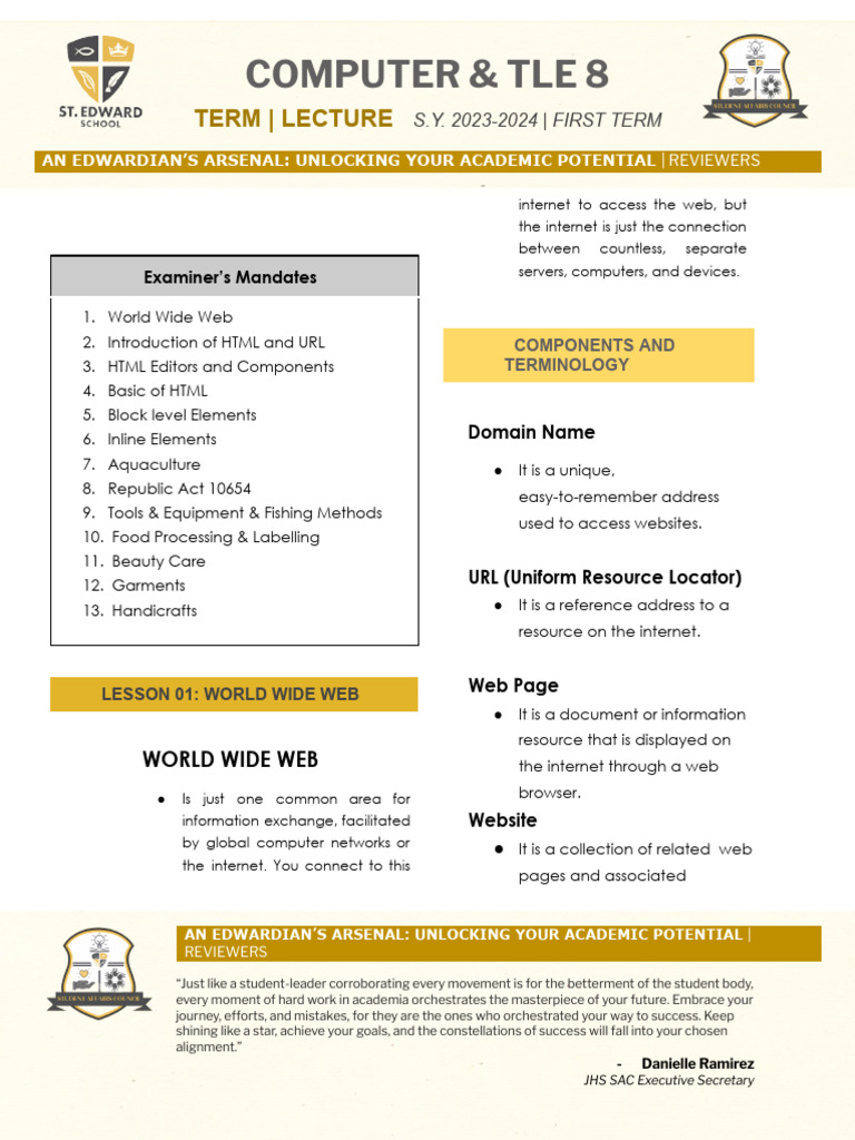 Computer & TLE 8 - First Term Assessment Reviewer | PDF | World Wide ...