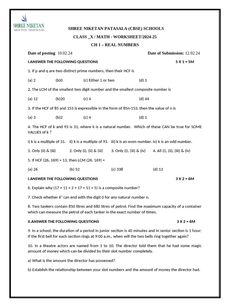 Maths Worksheet 1 | PDF | Discrete Mathematics | Numbers