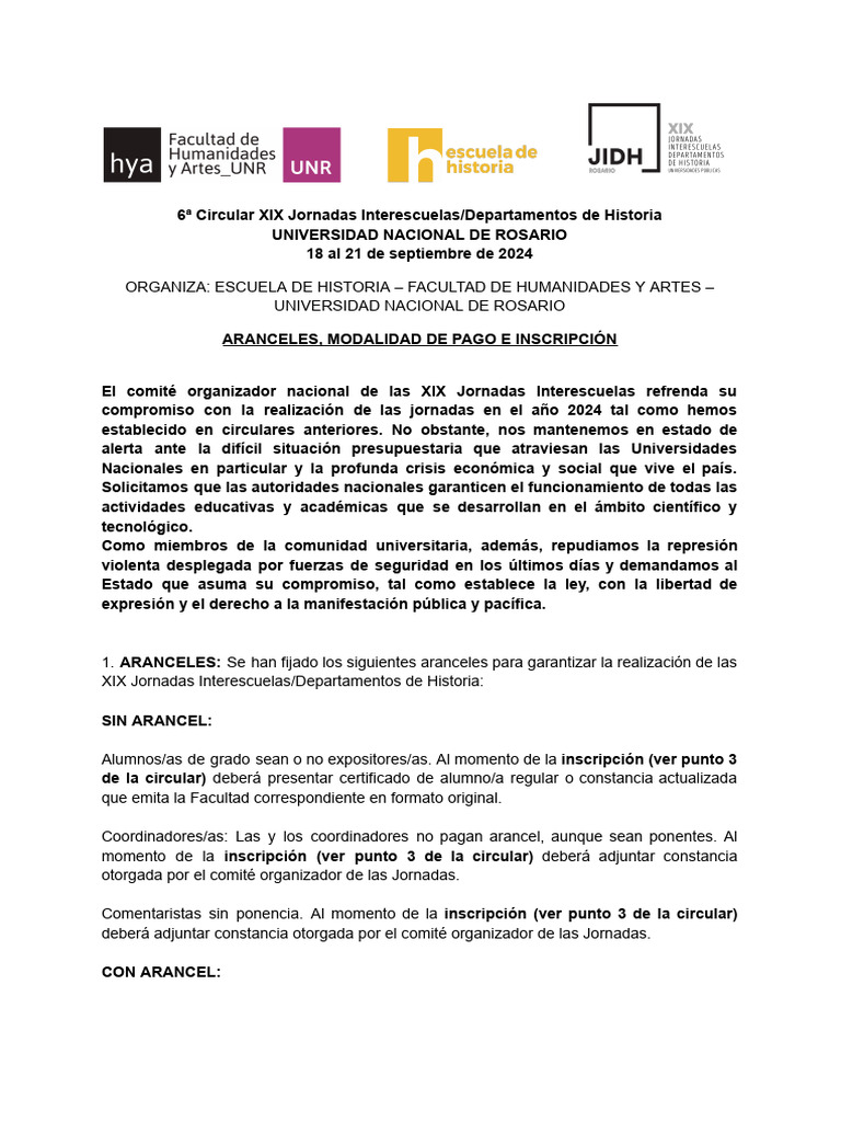 VI Circular XIX JIDH ROSARIO | PDF