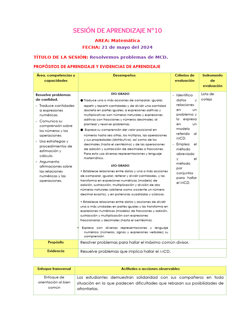 Sesion Mate-Resolvemos Problemas de MCD | PDF | Números | División ...