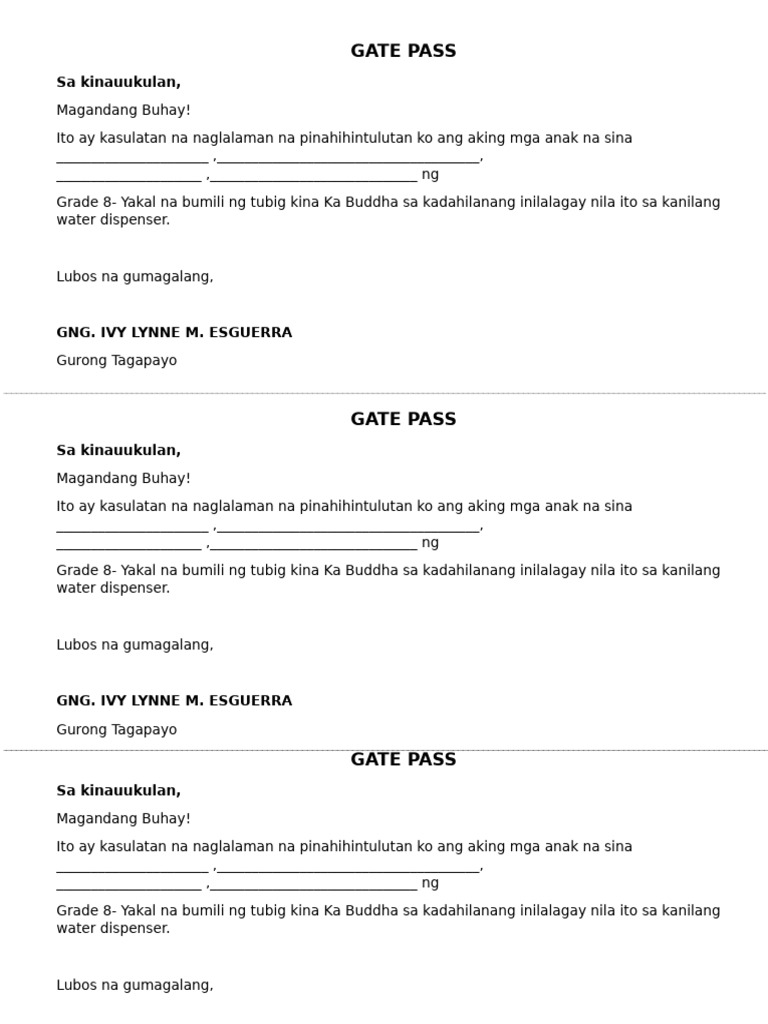 Gate Pass | PDF