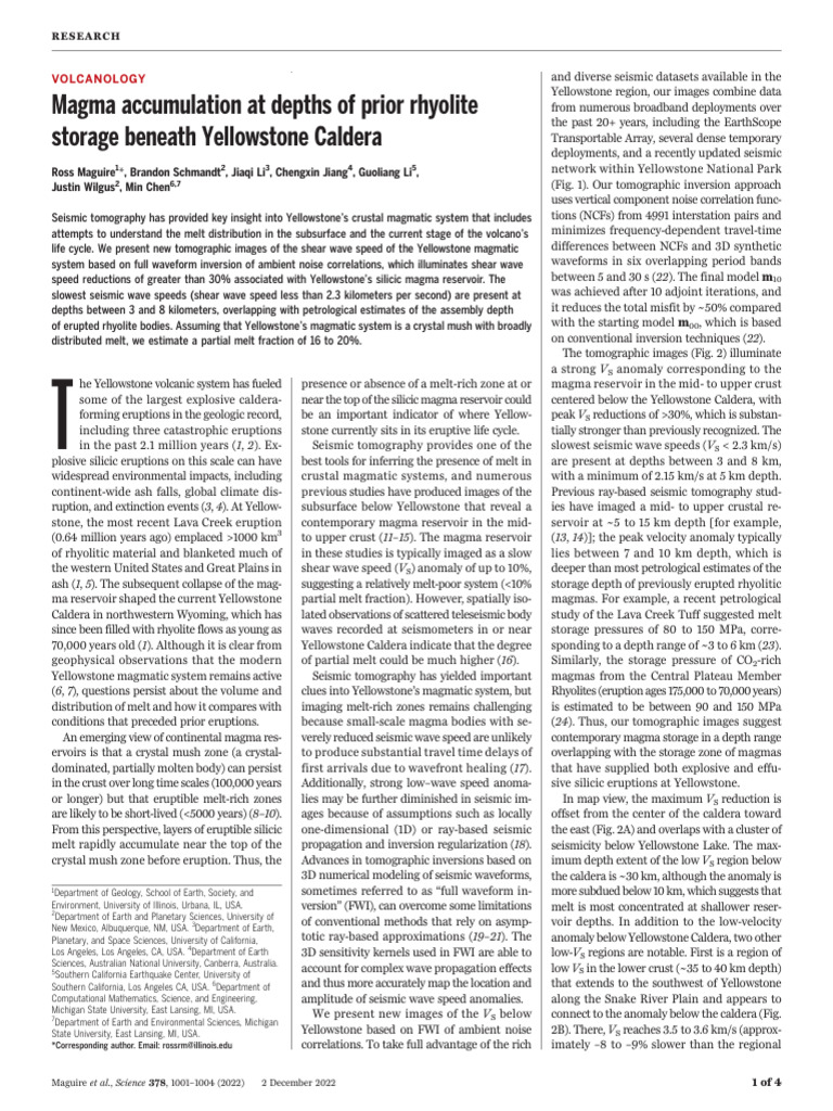 Vel3D Yellowstone Science - Ade0347 | PDF | Magma | Earth Sciences