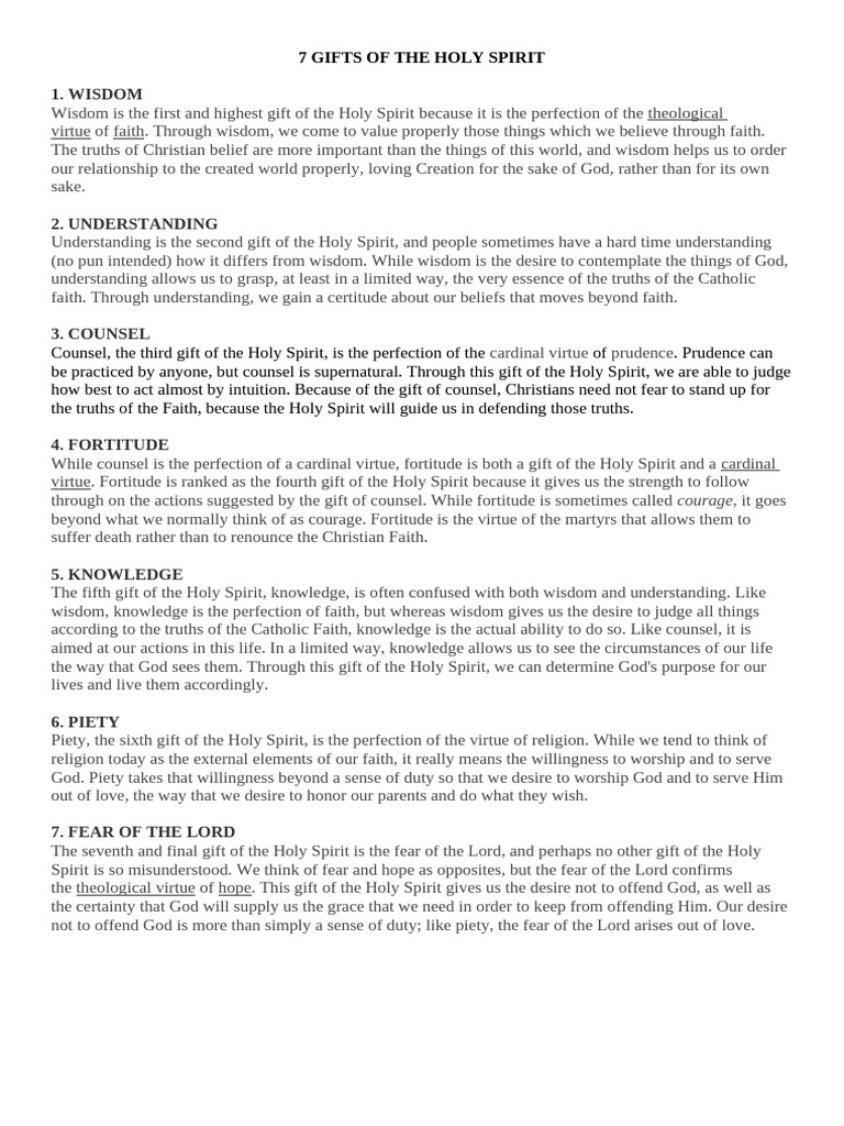 Understanding the 7 Holy Spirit Gifts | PDF | Virtue | Faith