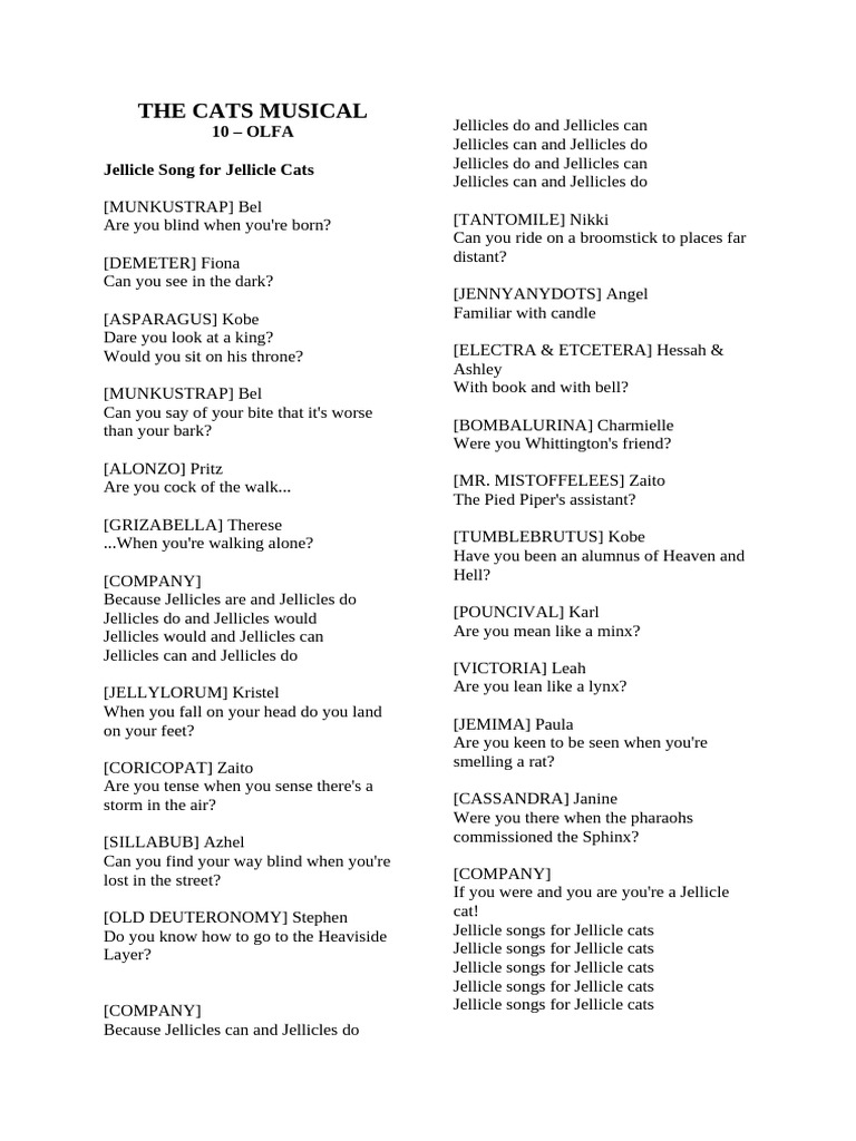 The Cats Musical | PDF | Cats | Adaptations Of Works