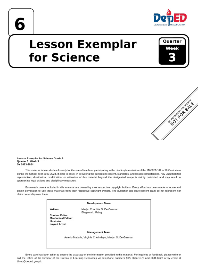 LE_Science6_Q1_W3_V1 | PDF | Learning | Water