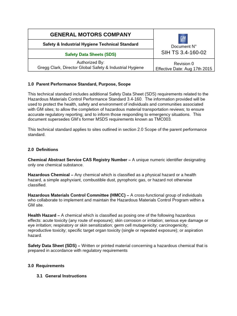 SIH TS 3.4-160-02 - Safety Data Sheets | PDF | Safety | Occupational ...