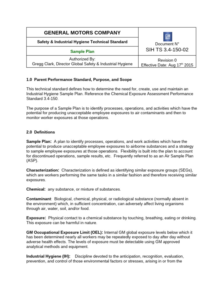 SIH TS 3.4-150-02 - Sample Plan | PDF | Occupational Hygiene ...