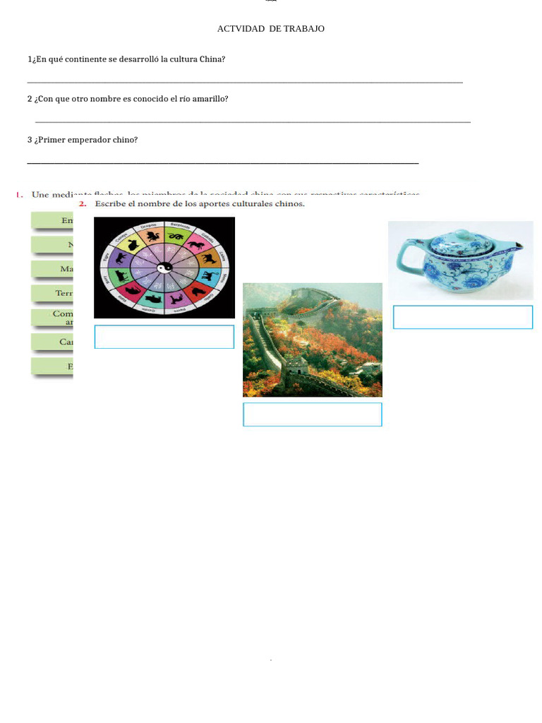 FICHA CULTUREA CHINA ESTUDIANTE | PDF | Historia de china | China