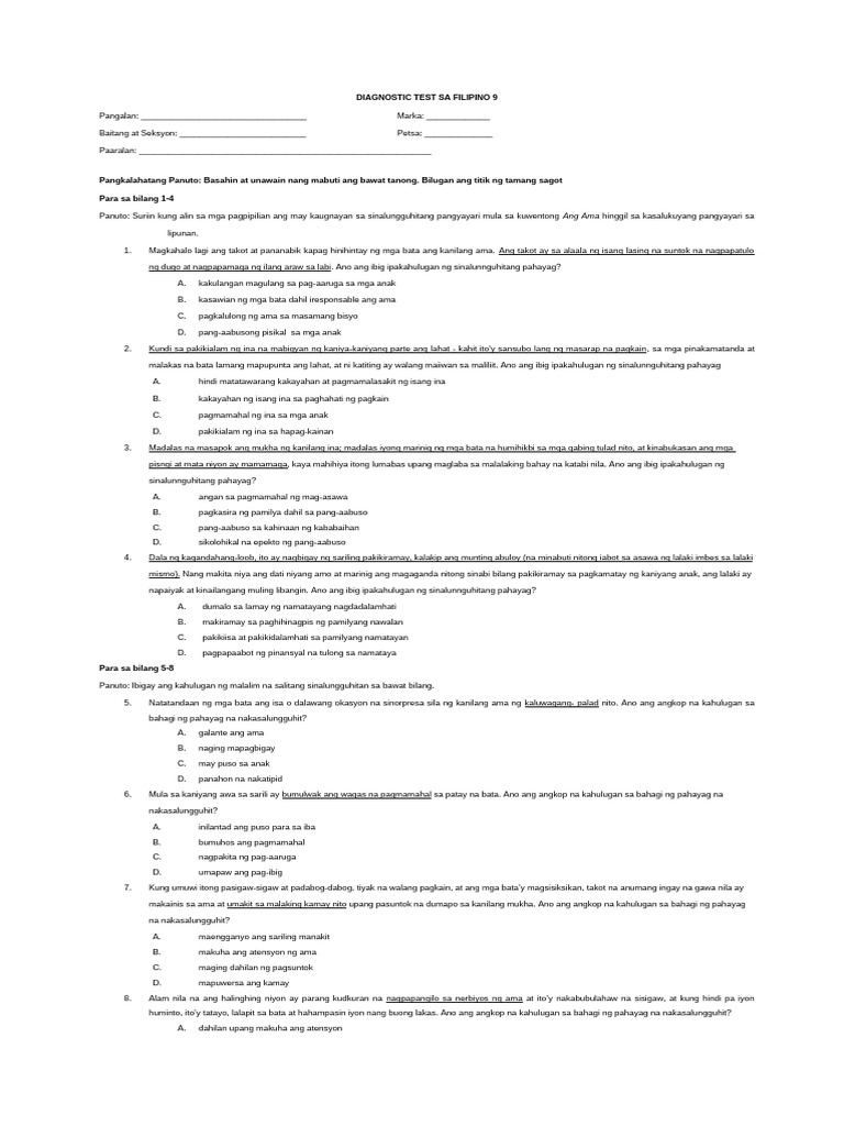 G9-Fil-Unang Markahang Pagsusulit (Repaired) | PDF