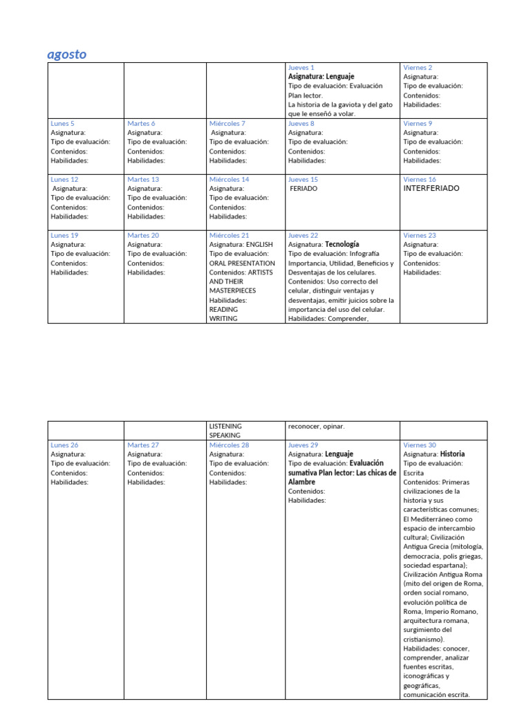Calendario Agosto-1 | PDF