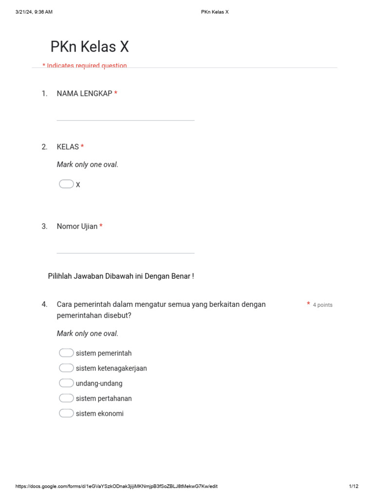 PTS PKN X - Google Forms | PDF