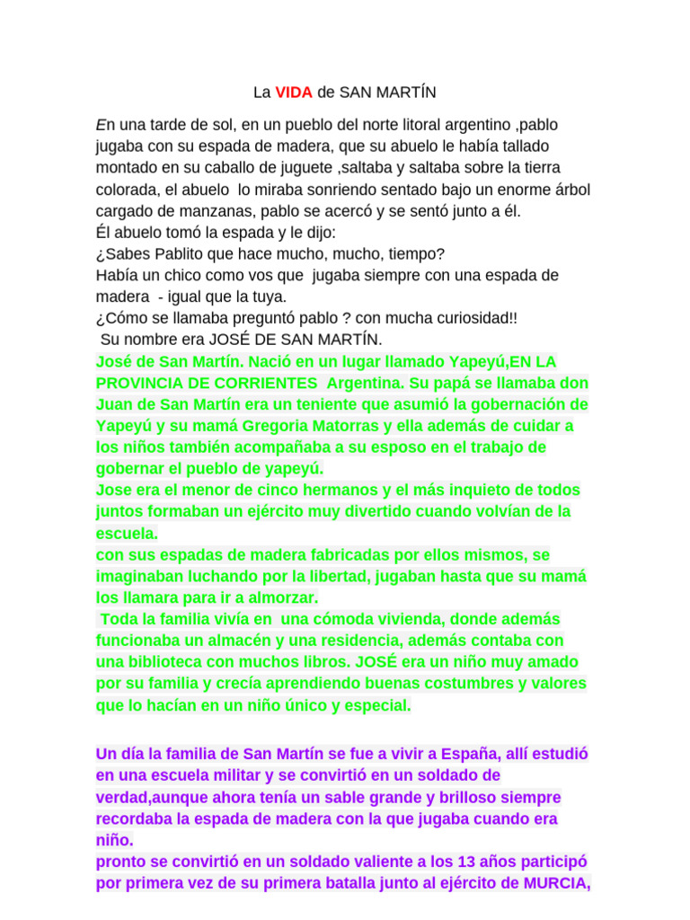 San Martín: Héroe y Ejemplo Infantil | PDF