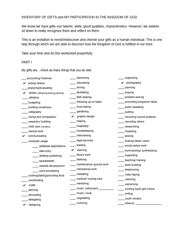 Klara Jerica Francisco - INVENTORY OF GIFTS | PDF | Creativity | Mental ...