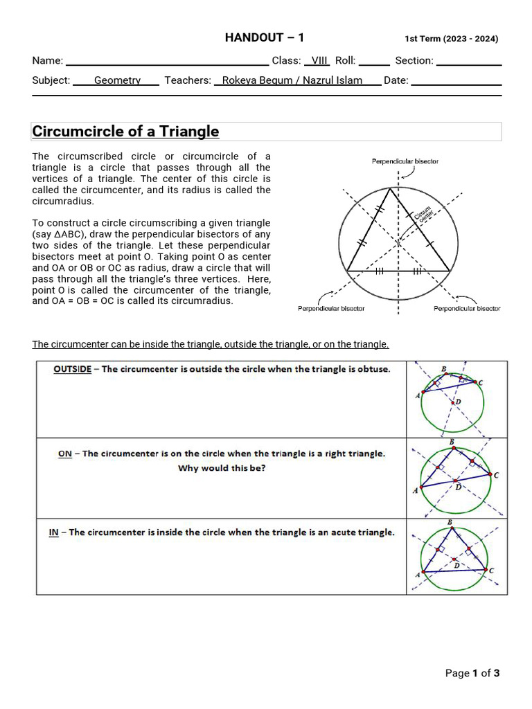 VIII Geometry Handout 1 Geo | PDF | Triangle | Circle