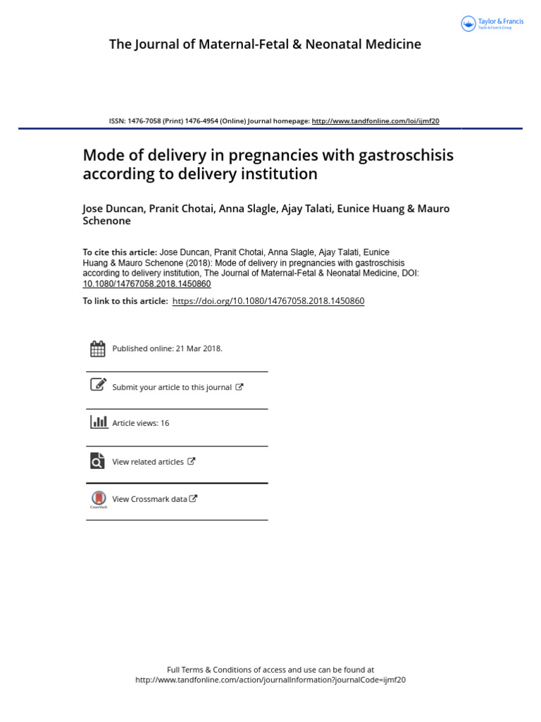 Mode of Delivery in Pregnancies With Gastroschisis According To ...