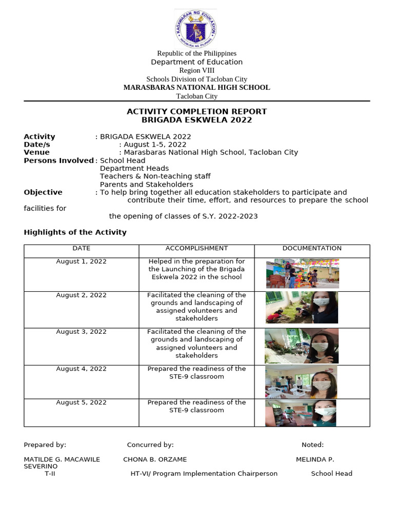 Acr Brigada Eskwela 2022 2023 | PDF