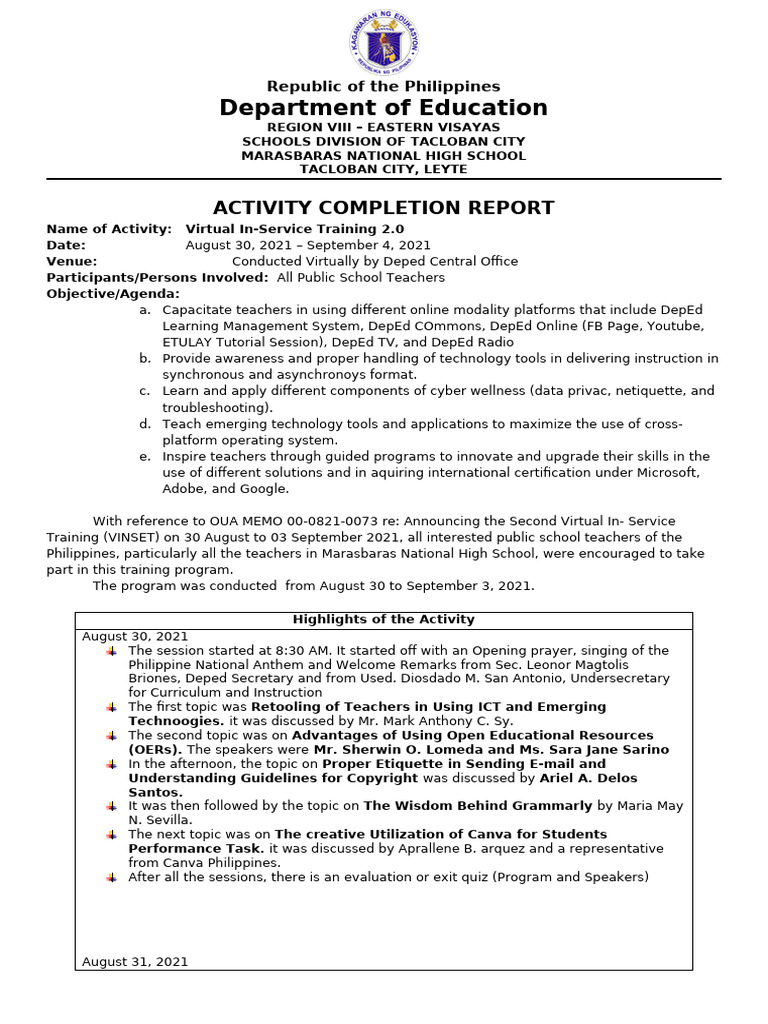 ACR For Virtual INSET 2.0 | PDF | Educational Technology