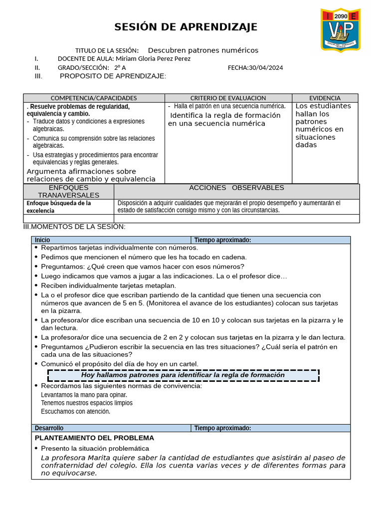 Patrones Numéricos en 2° Grado | PDF | Evaluación | Aprendizaje