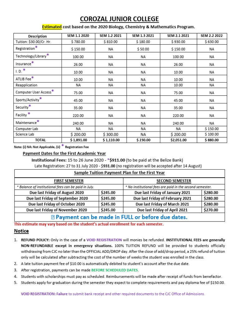 Bio Chem Math Est20 | PDF | Fee | Tuition Payments