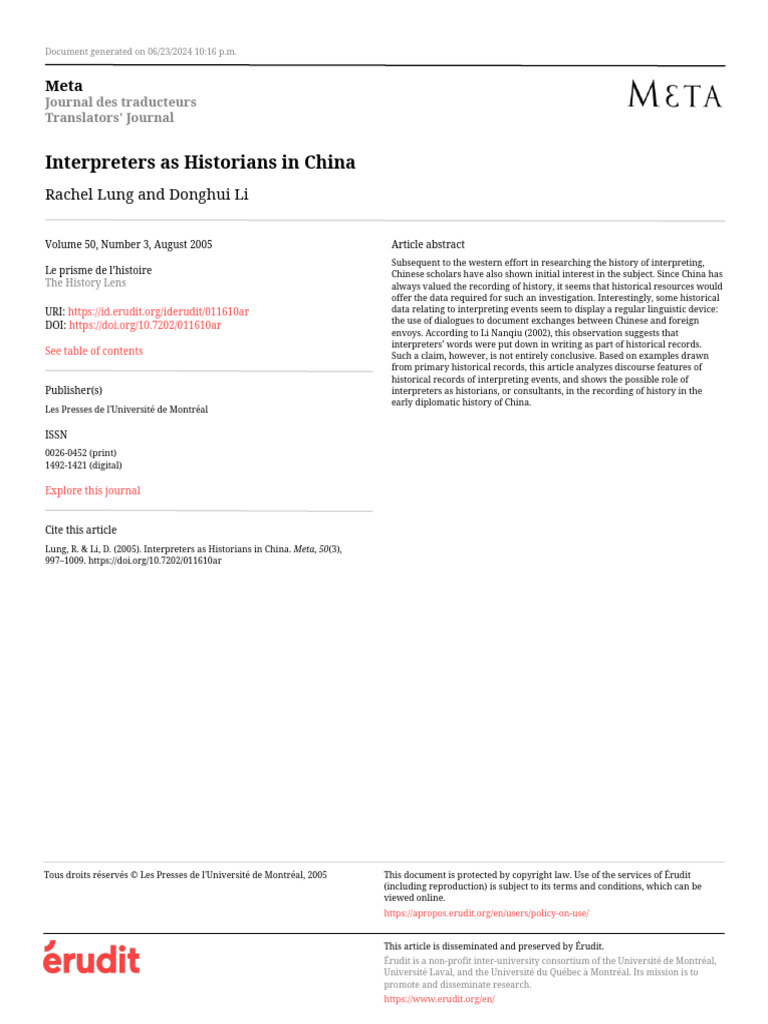Interpreters As Historians in China | PDF | Tang Dynasty | Language ...