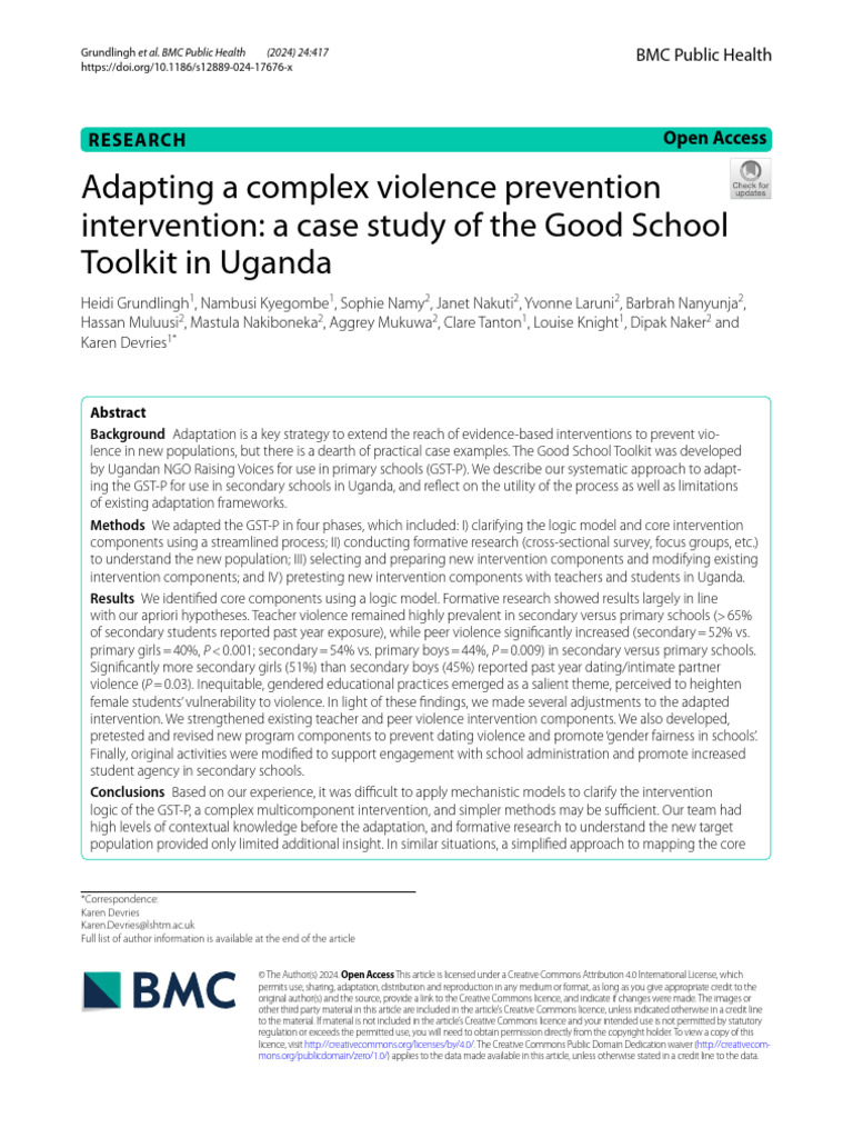 Adapting A Complex Violence Prevention Intervention: A Case Study of ...