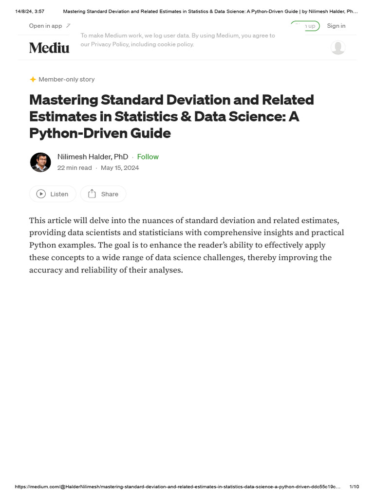 Mastering Standard Deviation and Related Estimates in Statistics & Data ...