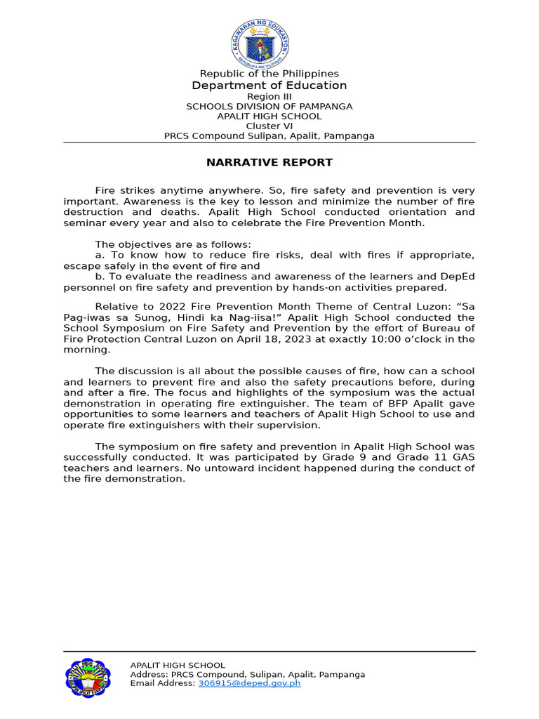 Narrative Report Fire Prevention | PDF | Fire Safety | Safety