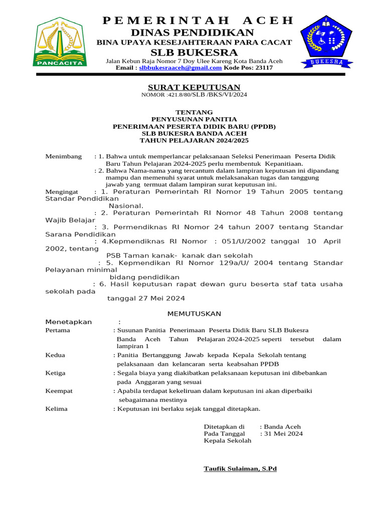 SK PPDB SLB Bukesra 2024/2025 | PDF