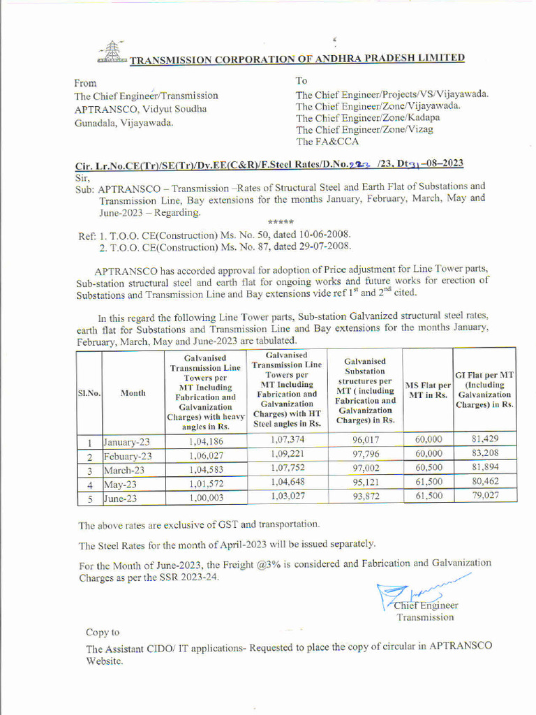 Steel Rates Circular Jan Feb Mar May June2023 | PDF