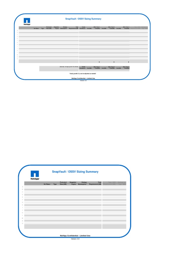 Snapvault / Ossv Sizing Summary: Totals (GB) 0 0 0 0% | PDF ...