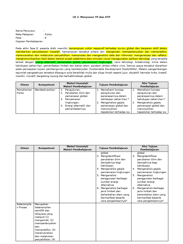 Contoh LK 3 Menyusun TP-ATP | PDF