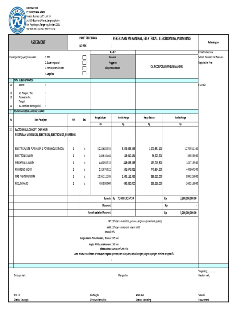 Form Mou Subcont (CV Ricorpora-Mep) Draft | PDF