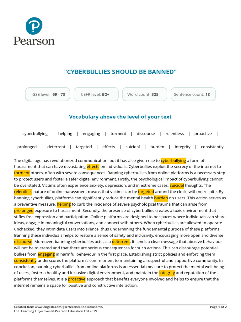 Cyberbullies Should Be Banned | PDF | Cyberbullying | Social Psychology