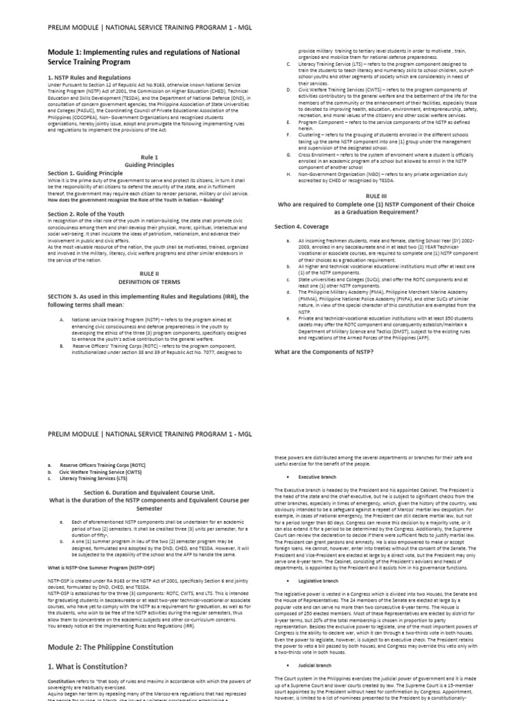 NSTP 1 MODULE 2024-2025 PRELIM MODULE | PDF | Presidents Of The United ...