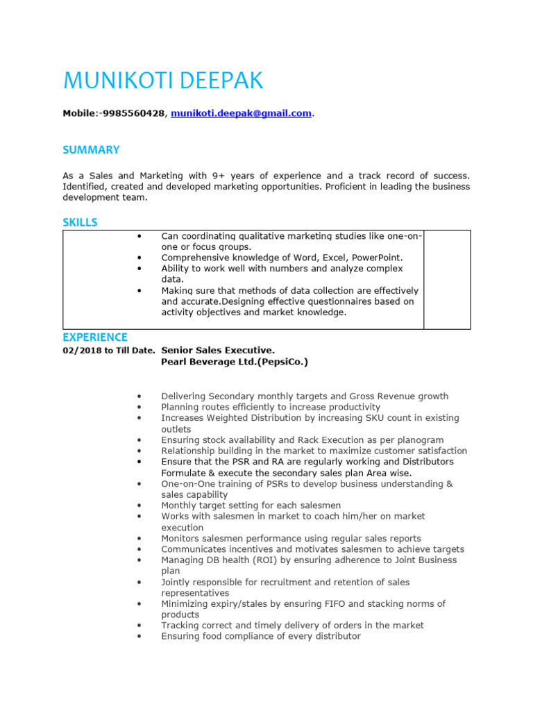 Deepak Resume (1) (1) (1) | PDF | Sales | Marketing