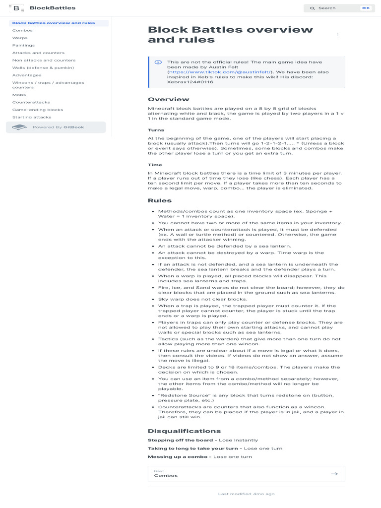 Block Battles Overview and Rules - BlockBattles | PDF