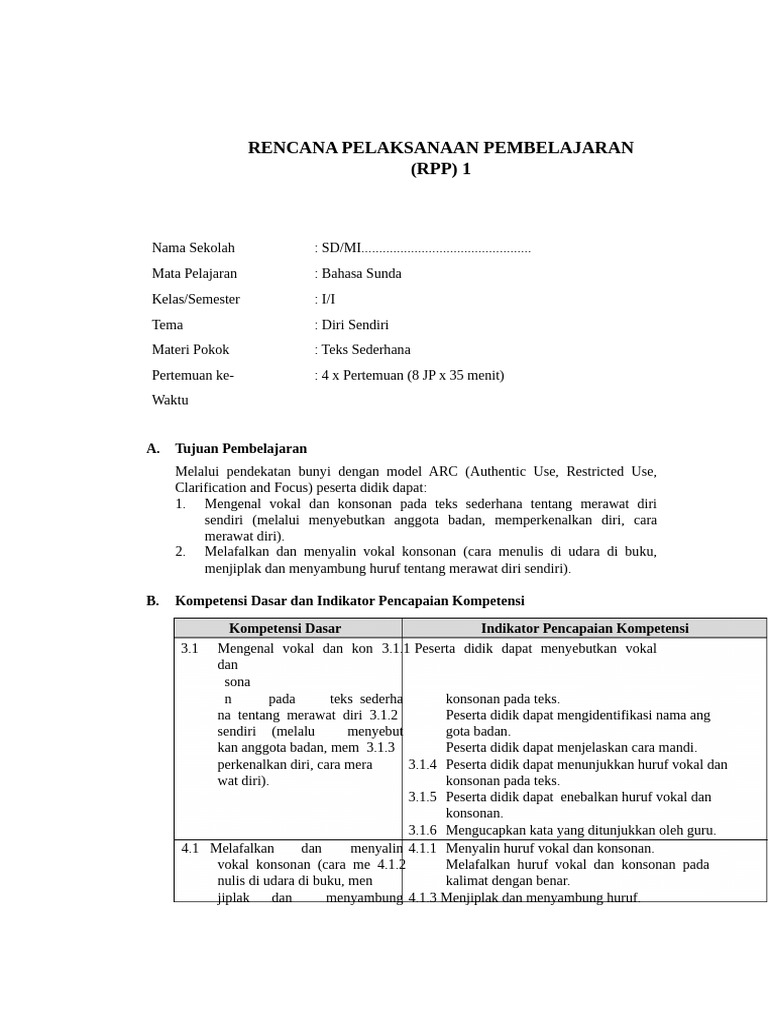 Contoh RPP Mida Dami KLS 1 | PDF | Kajian Bahasa Asing