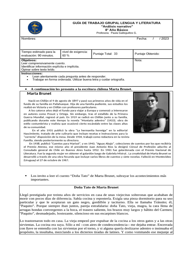 GUIA DE TRABAJO GRUPAL 8°basico LENGUAJE | PDF