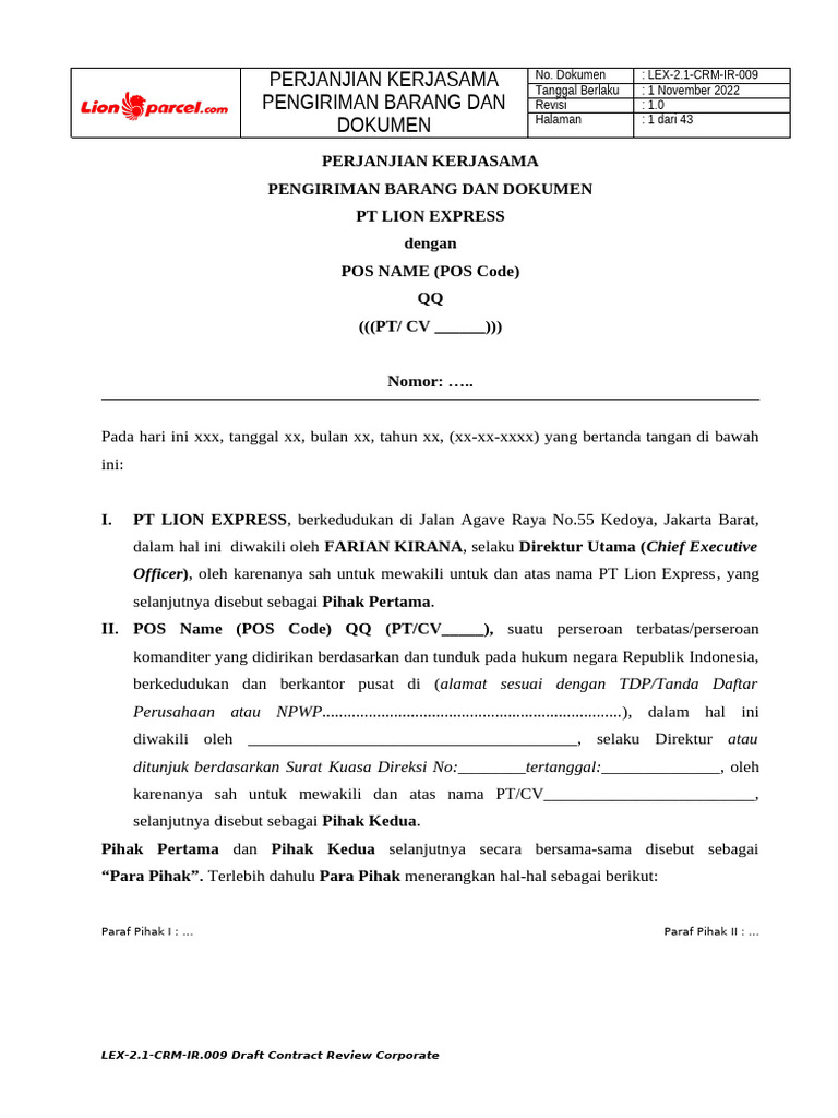 Draft Perjanjian Kerja Sama | PDF