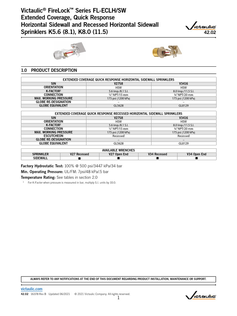V3416 Extended Coverage Quick Response Horizontal Sidewall | PDF | Patent | Trademark